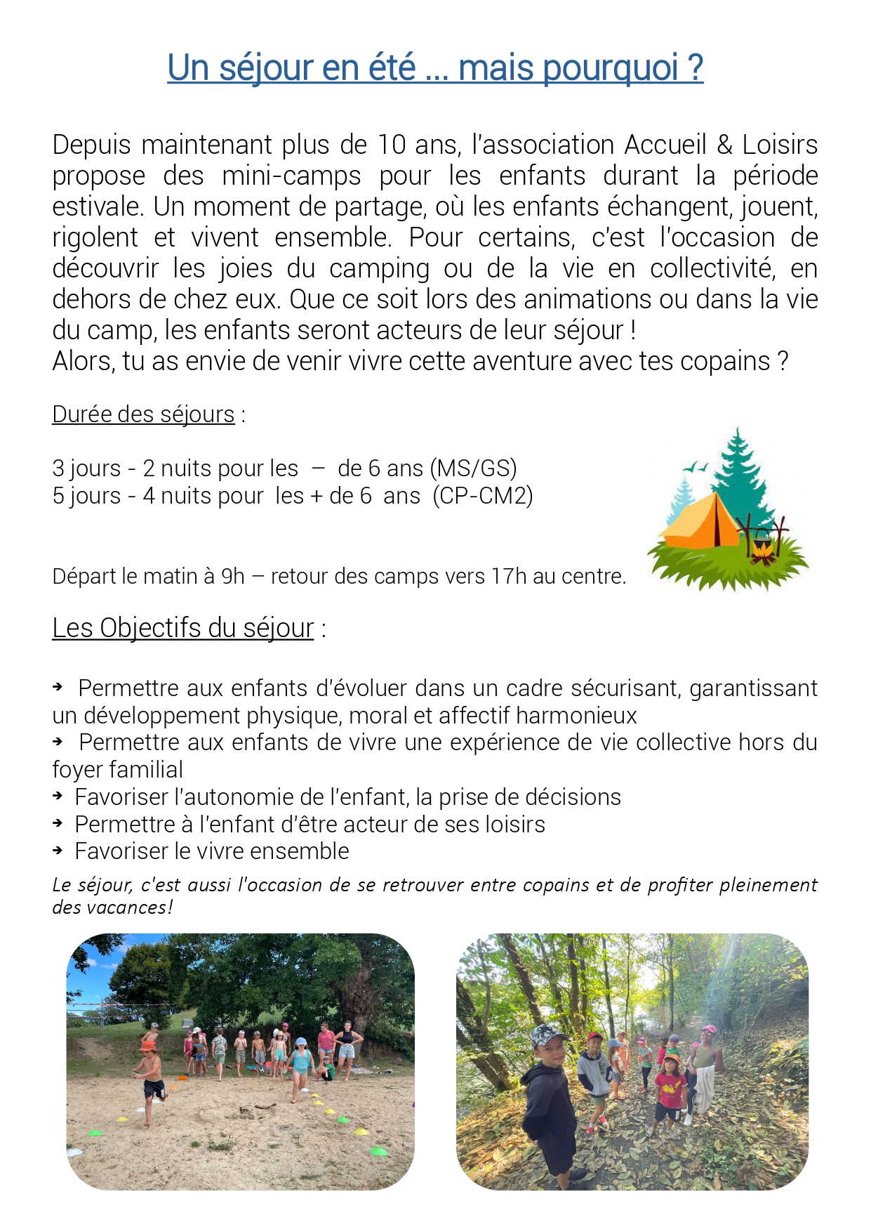 Mini-camps cet été, à partir de 4 ans! | Association Accueil et Loisirs